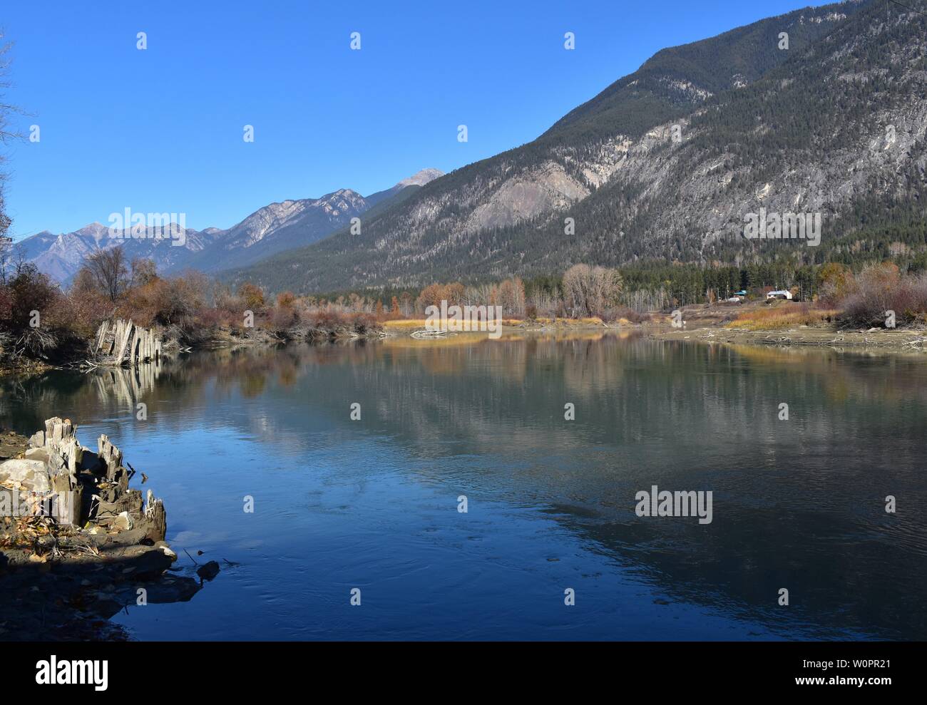 The remains of moorings of a steamboat stop on the Columbia River, at ...
