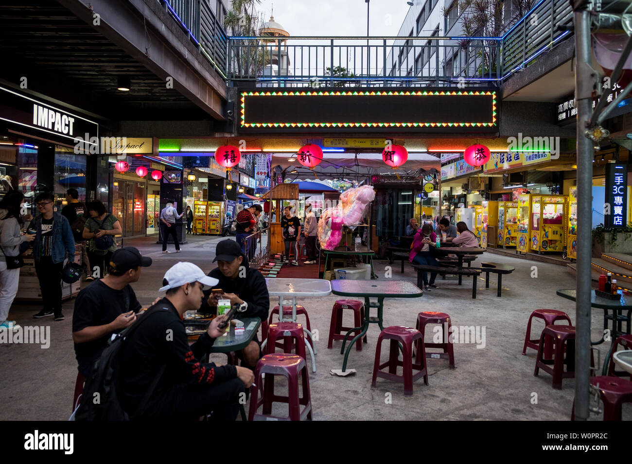 Taichung, Taiwan- 29 Feb 2019: Night market in Taichung City at night ...