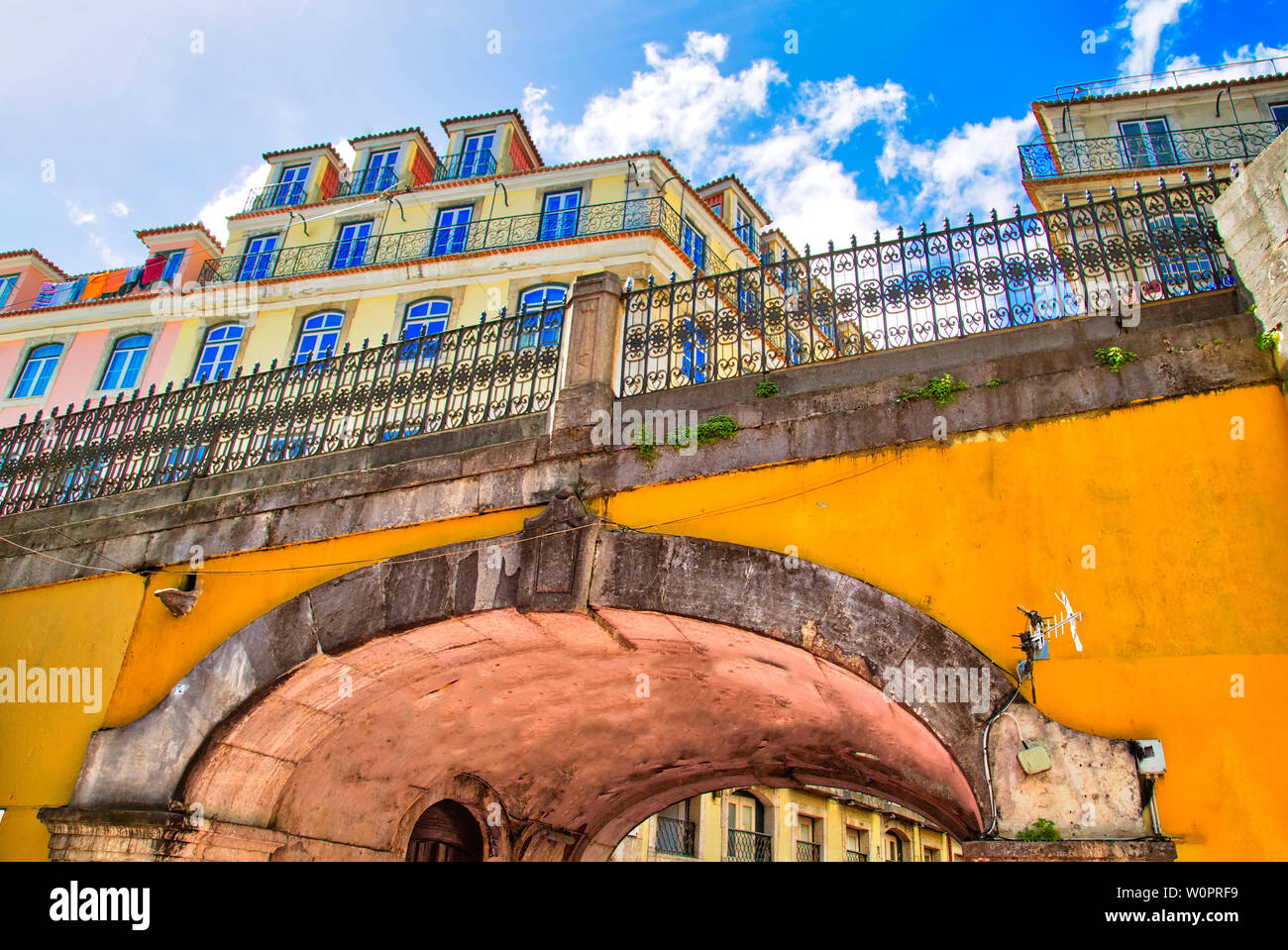 Typical architecture and colorful buildings of Lisbon historic center ...