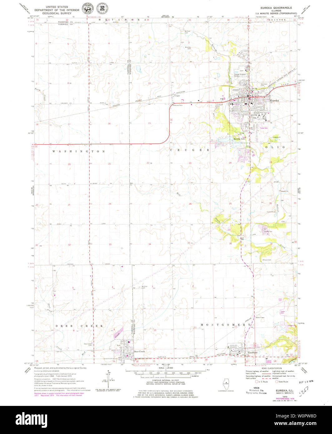 USGS TOPO Map Illinois IL Eureka 307552 1970 24000 Restoration Stock ...
