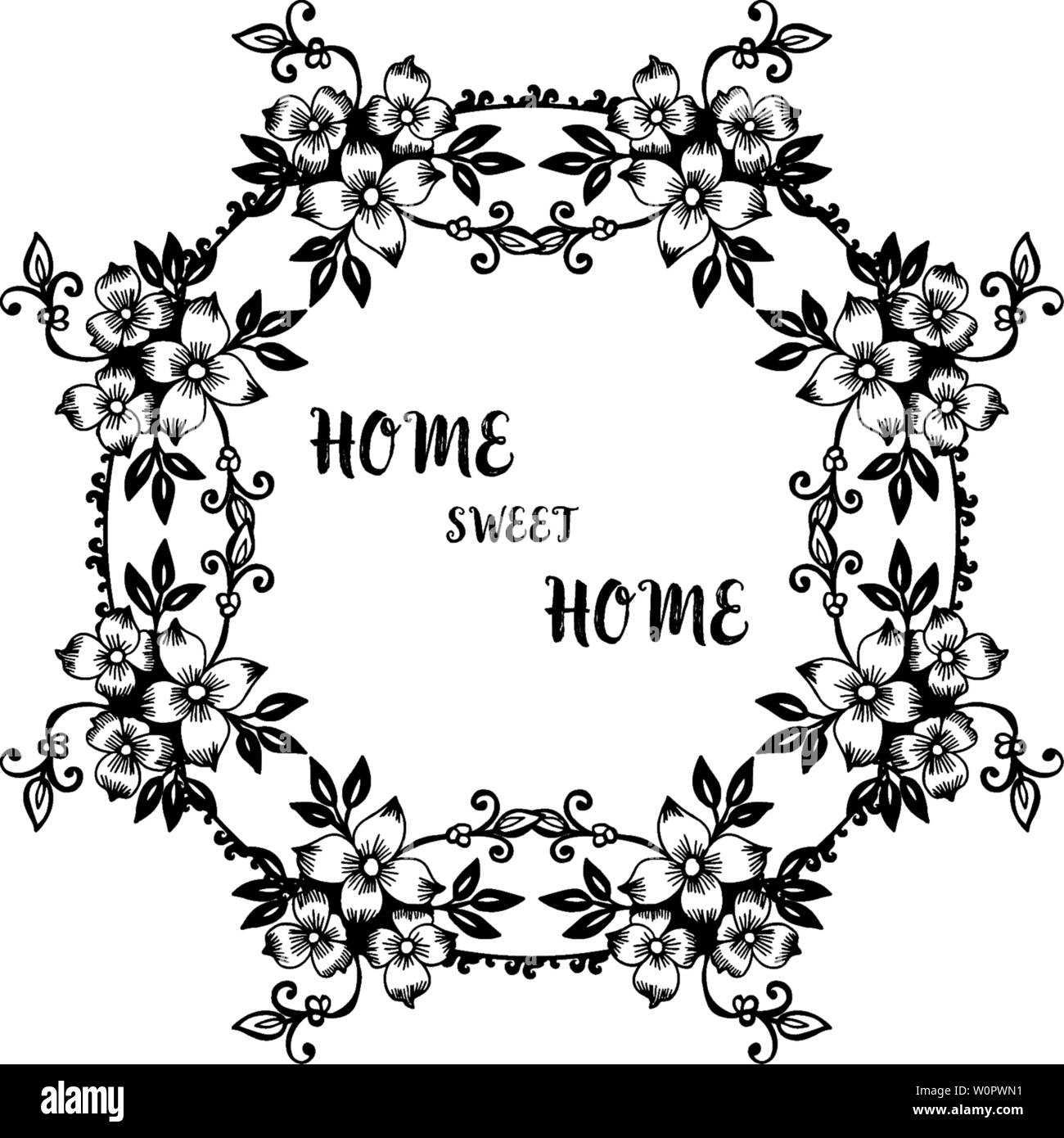 Vector illustration lettering home sweet home with various ornament ...
