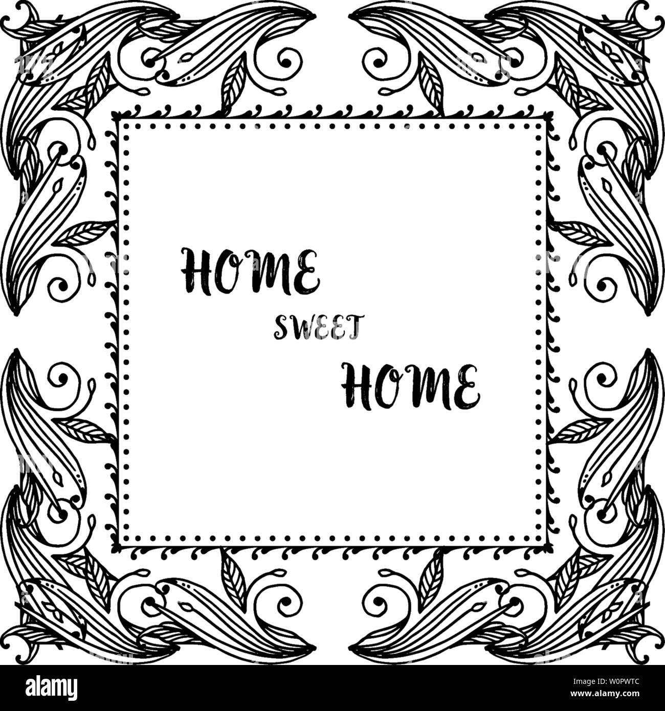 Vector illustration lettering home sweet home with various ornament ...