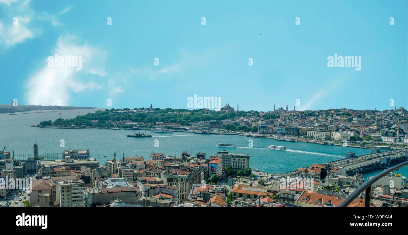 The Golden Horn Watefront Panorama In Istanbul, Turkey Stock Photo - Alamy