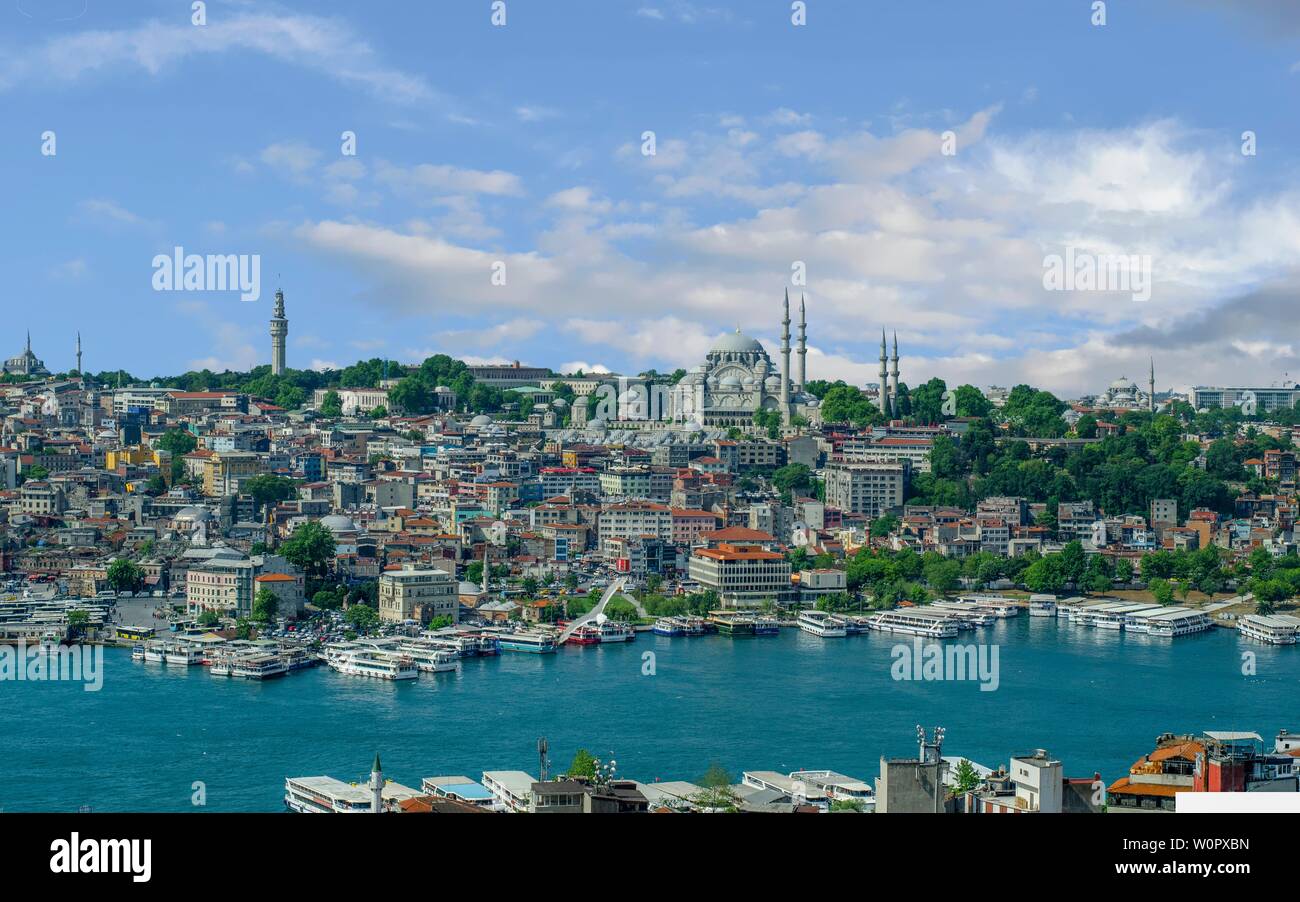 The Golden Horn Watefront Panorama In Istanbul, Turkey Stock Photo - Alamy