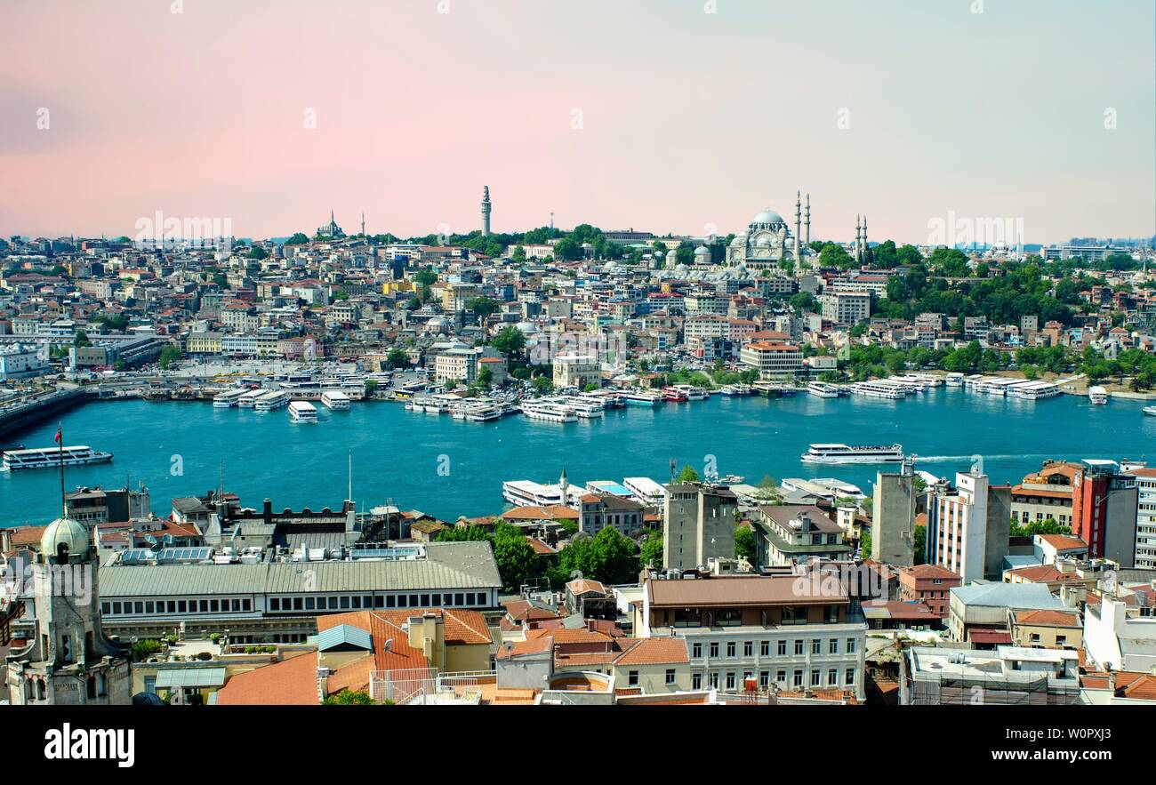 The Golden Horn Watefront Panorama In Istanbul, Turkey Stock Photo - Alamy