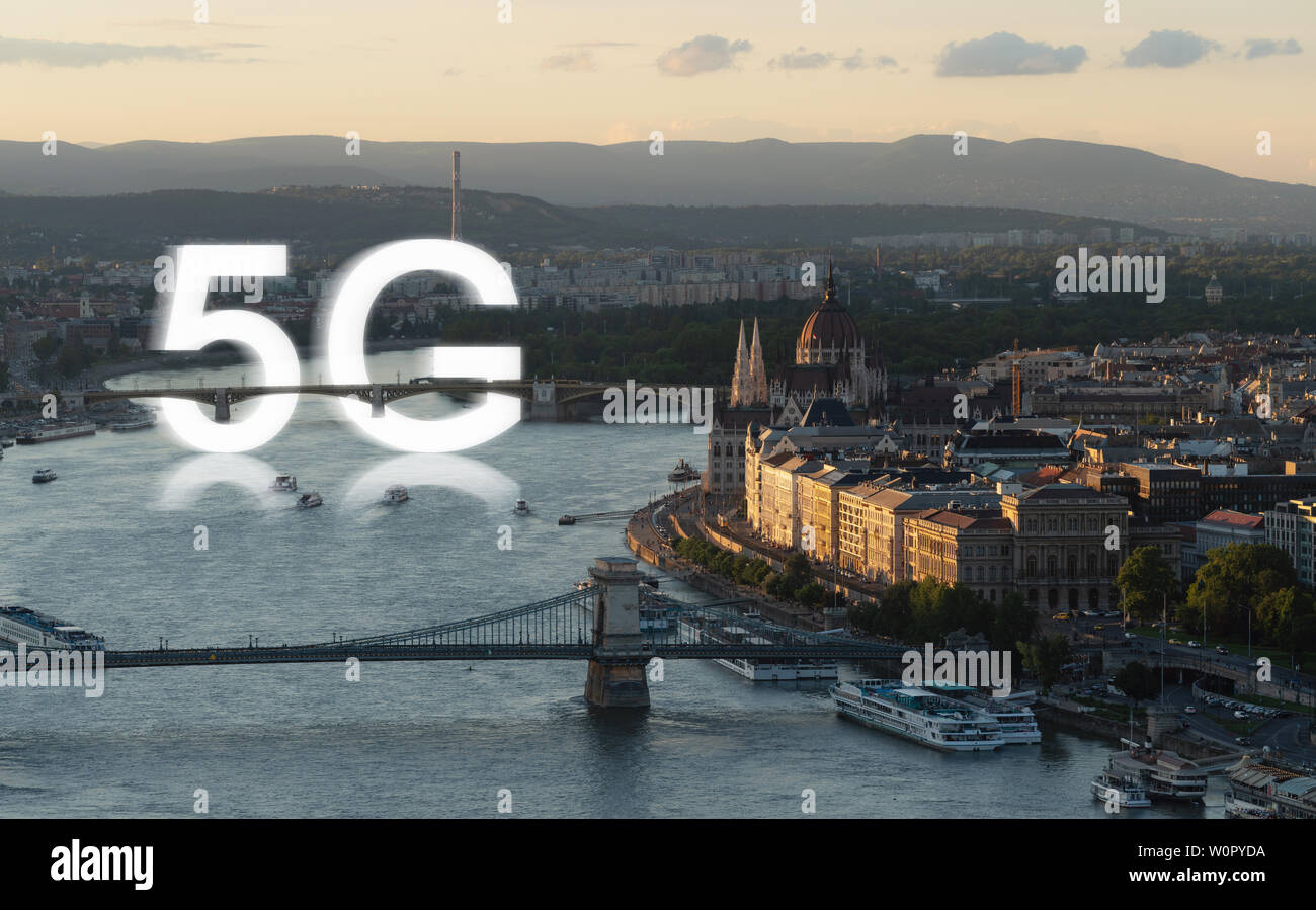 5G high speed internet in Europe. Budapest famous tourist attraction ...