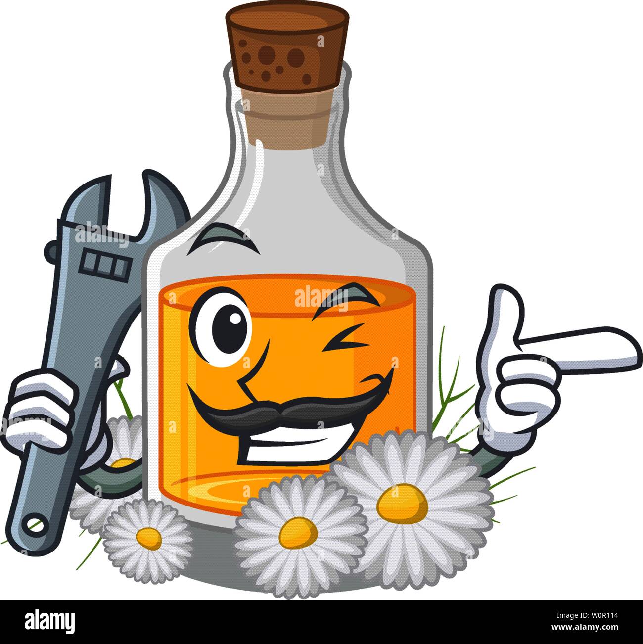 Mechanic chamomile oil placed in cartoon bottle Stock Vector Image ...