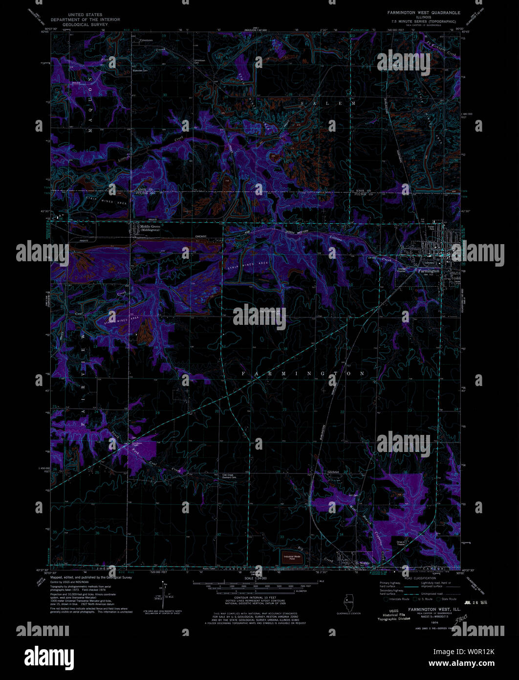 USGS TOPO Map Illinois IL Farmington West 307584 1974 24000 Inverted ...