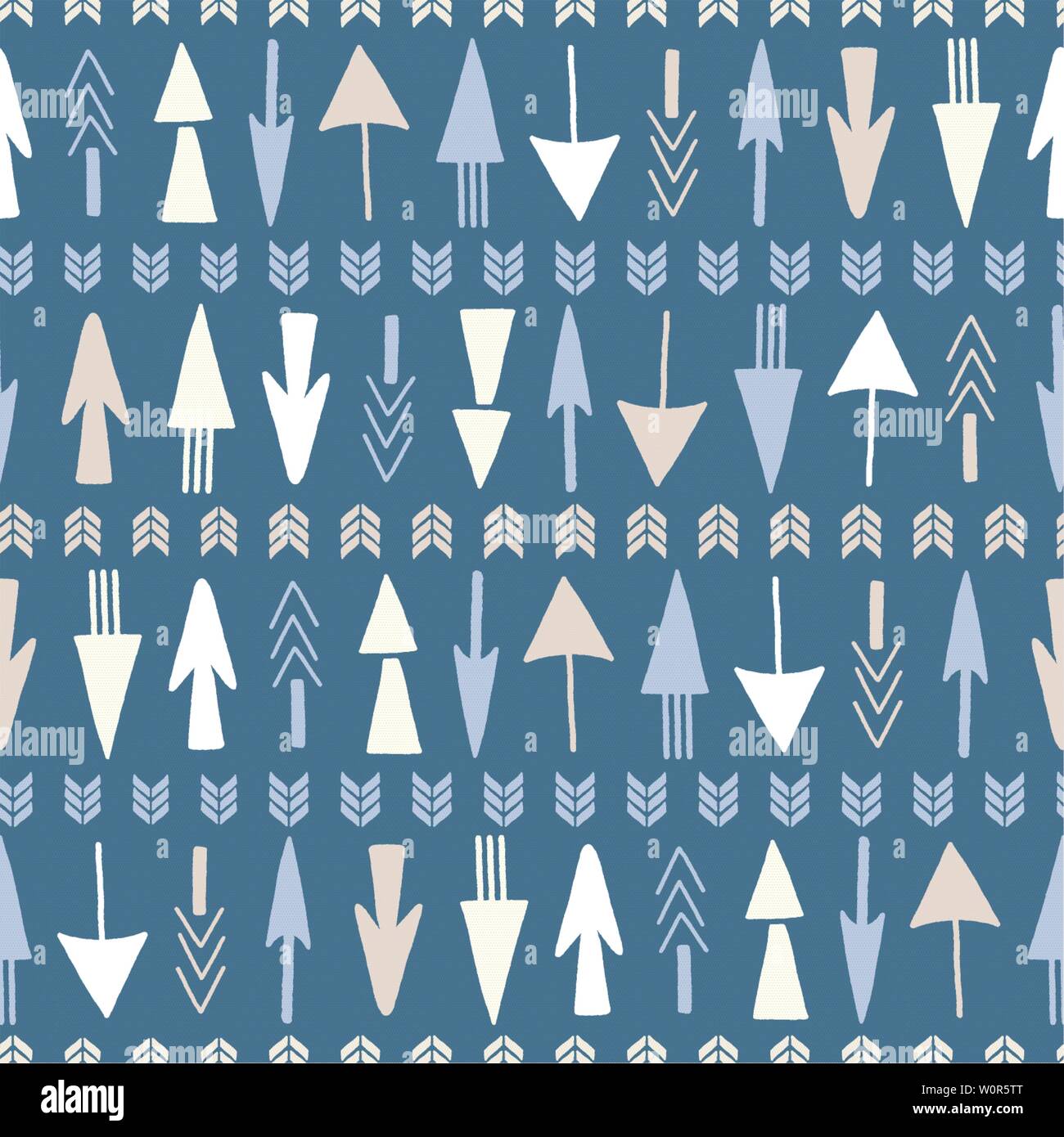 Seamless repeat of hand drawn arrows on a blue background. A geometric ...