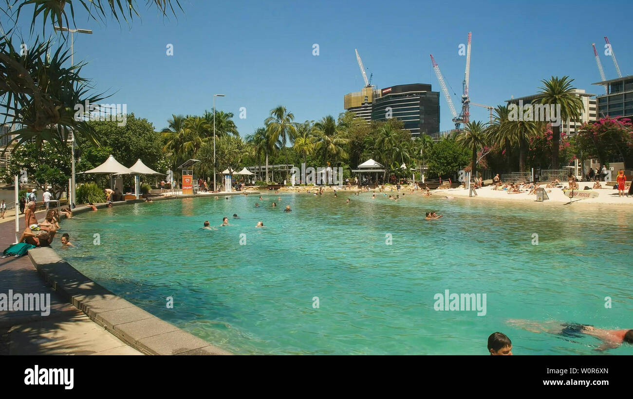 BRISBANE, AUSTRALIA-MARCH, 7, 2017: wide view of the pool and beach at ...