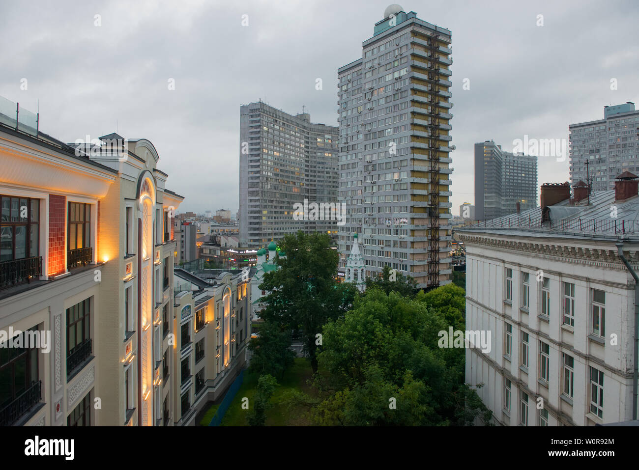 Residential area and buildings of New Arbat Street in center of Moscow ...