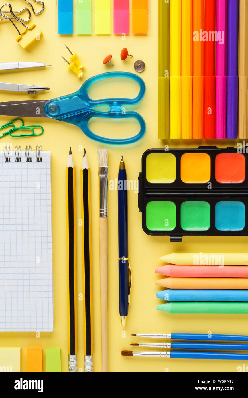 Set of colorful stationery and supplies for kids creation or school ...