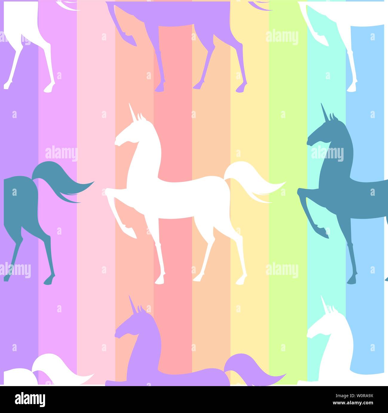Seamless pattern with stilized unicorns. Colored illustration In pink ...