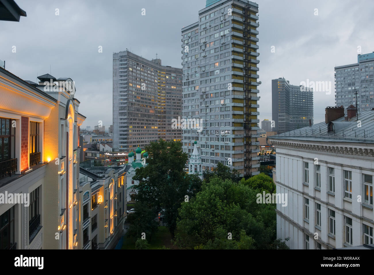 Residential area and buildings of New Arbat Street in center of Moscow ...