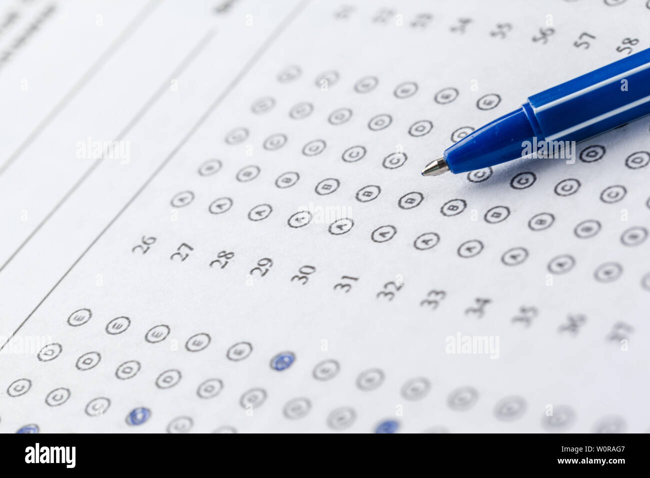 Test score sheet with answers Stock Photo - Alamy