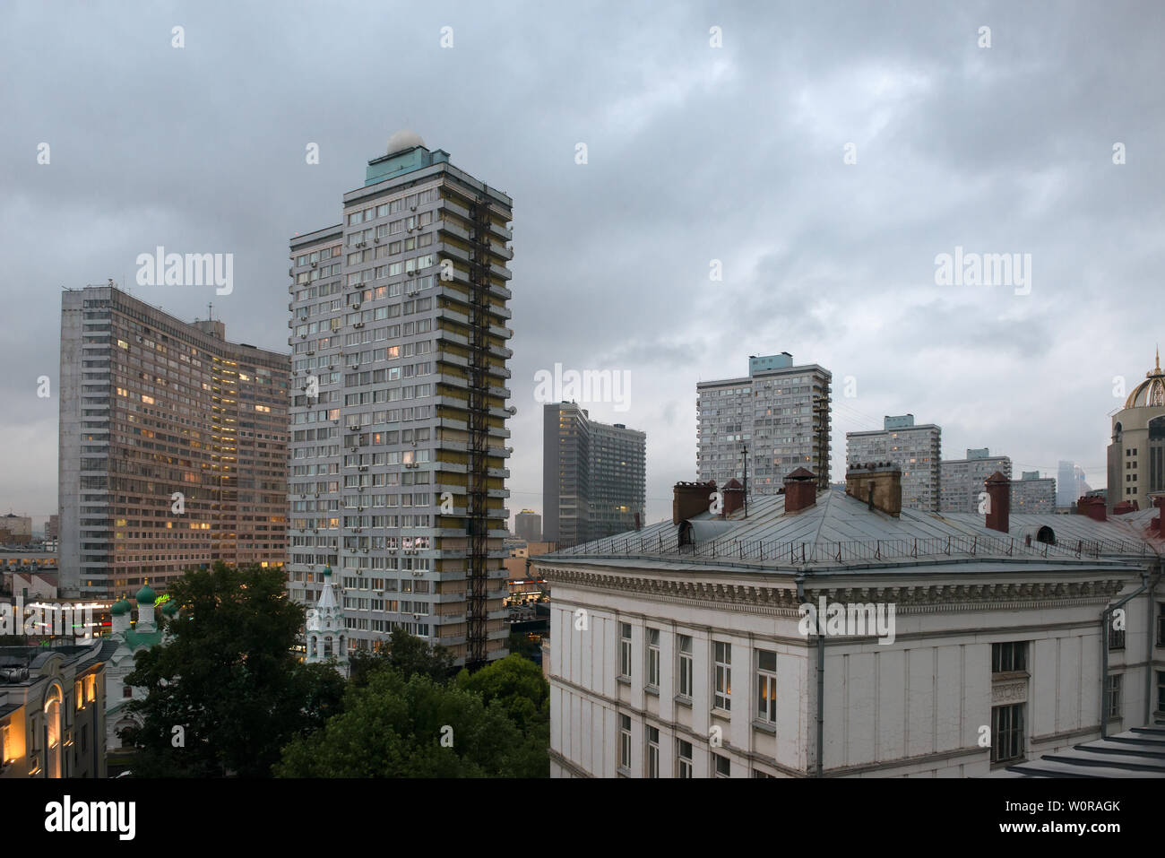 Residential area and buildings of New Arbat Street in center of Moscow ...