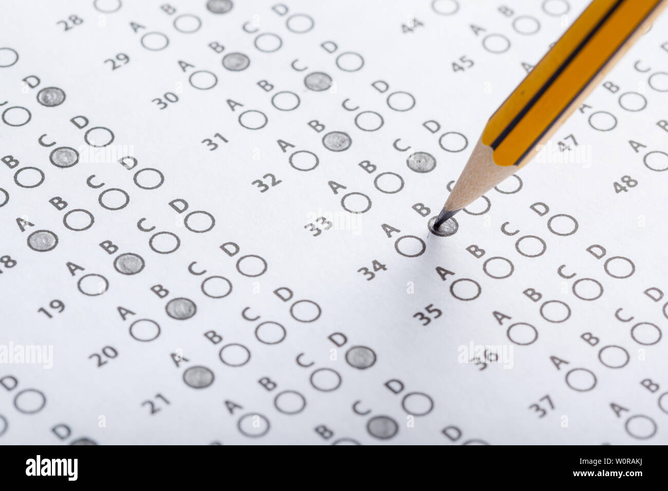 Test score sheet with answers Stock Photo - Alamy