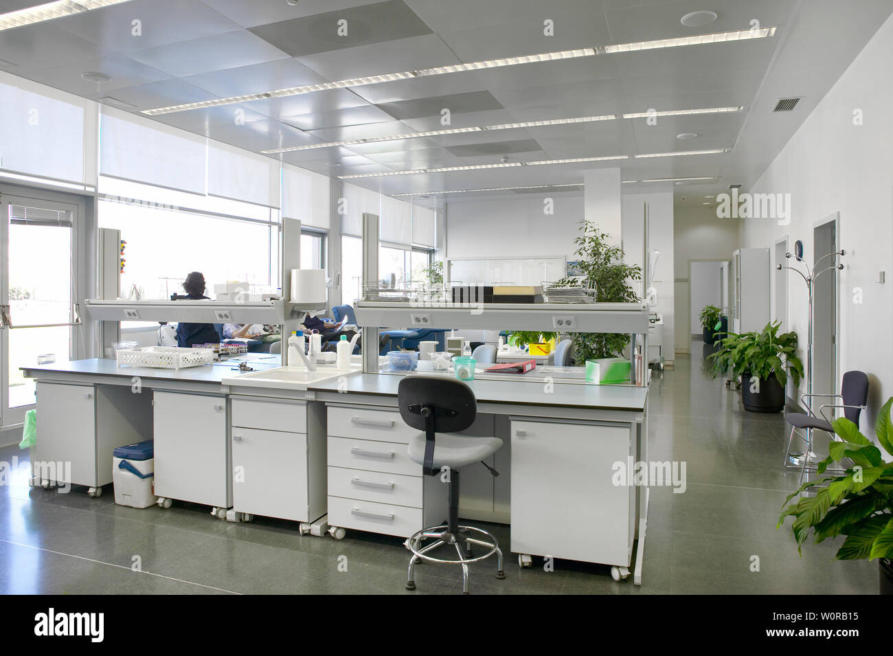 Hospital health center blood donation area. Medical transfusion ...