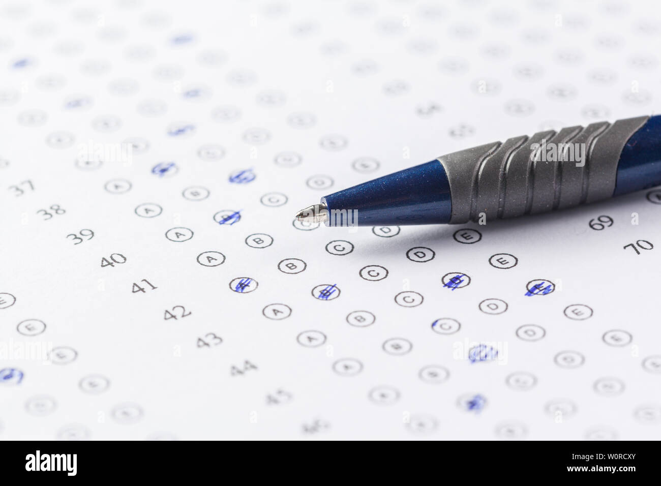 Test score sheet with answers Stock Photo - Alamy