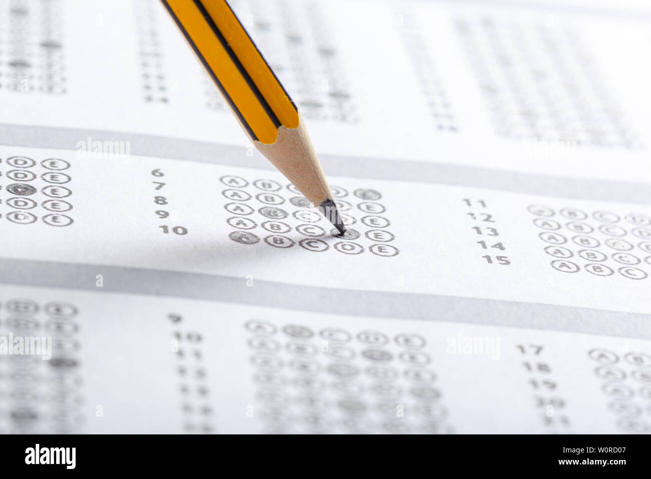 Test score sheet with answers Stock Photo - Alamy