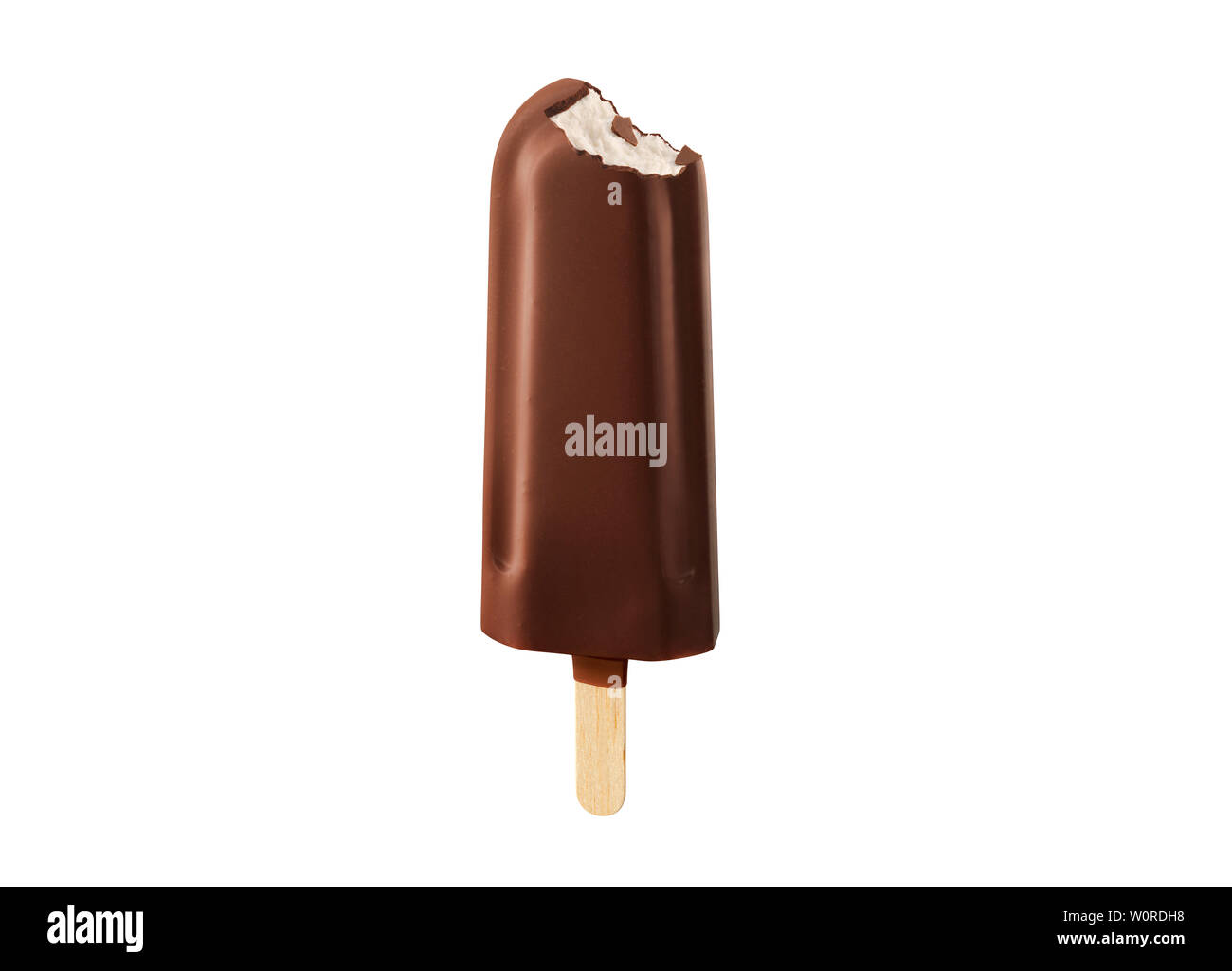 Bitten popsicle with chocolate glaze isolated on white background Stock ...