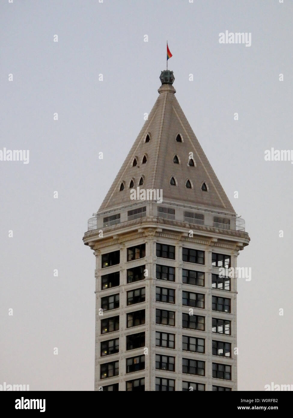 Seattle-- June 25, 2016: Top of the Smith Tower building and ...