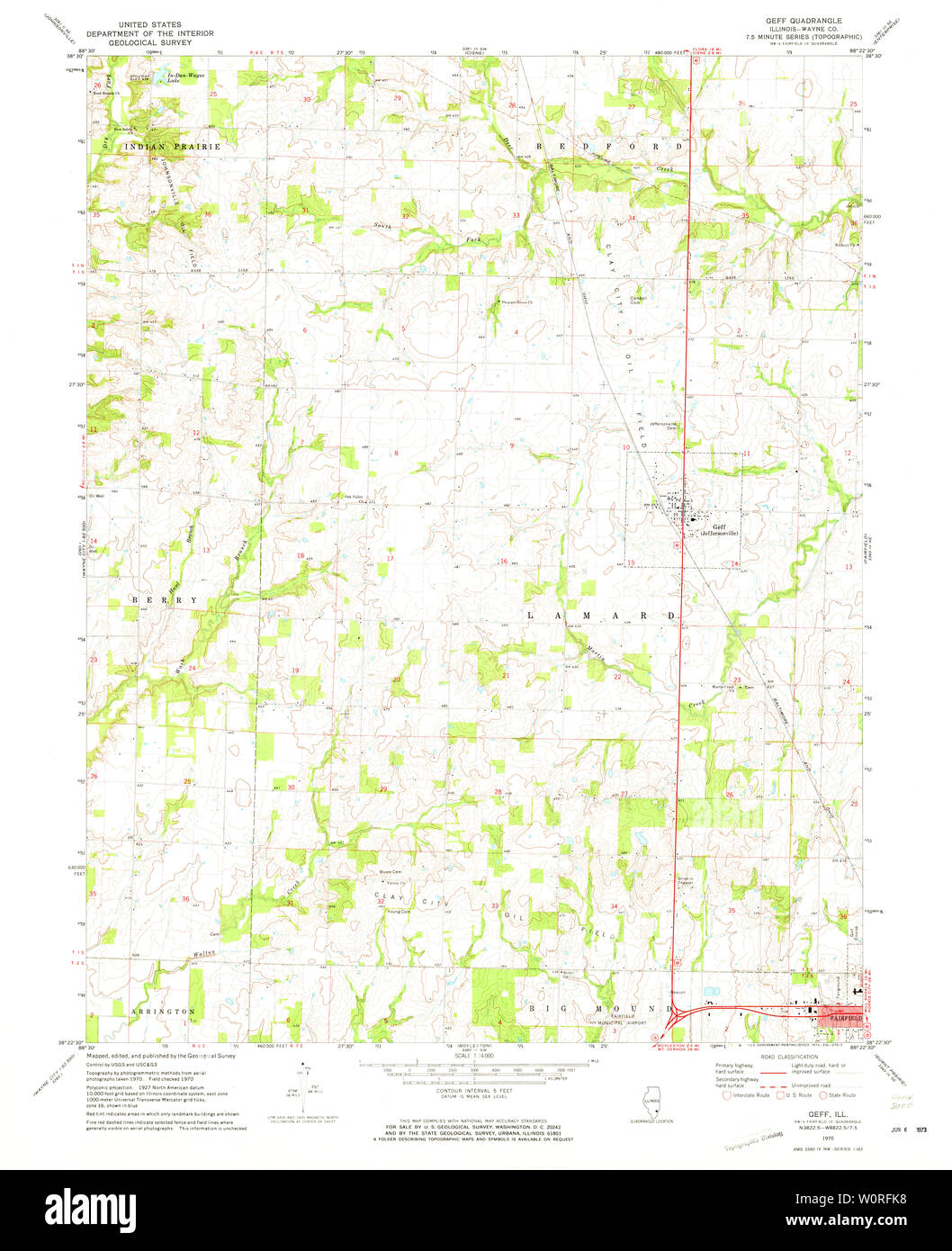 USGS TOPO Map Illinois IL Geff 307660 1970 24000 Restoration Stock ...