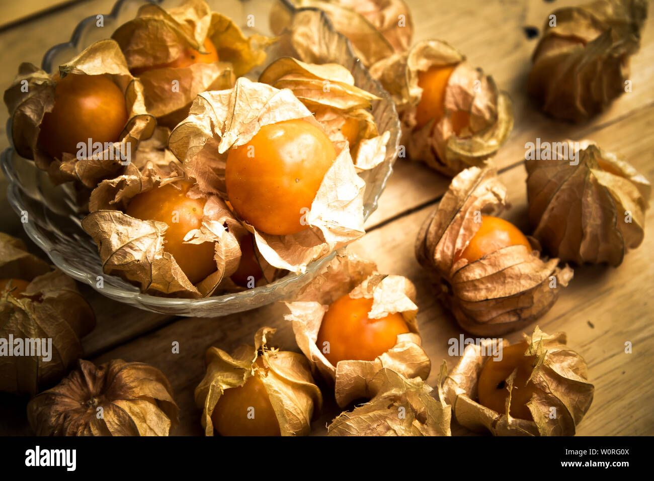 Top view and close up orange organic cape gooseberry fruit Stock Photo ...