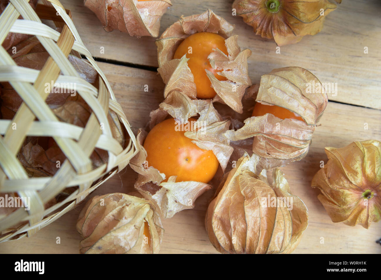 Top view and close up orange organic cape gooseberry fruit Stock Photo ...