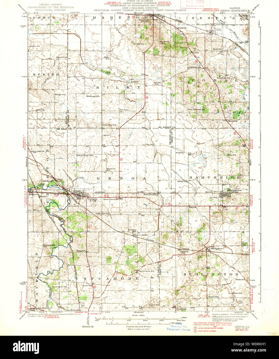 USGS TOPO Map Illinois IL Genoa 309499 1938 62500 Restoration Stock ...