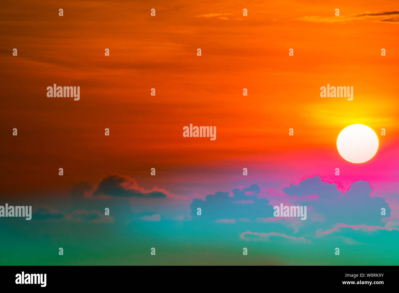 colorful heap red orange sunset cloud and sun on sky background Stock ...