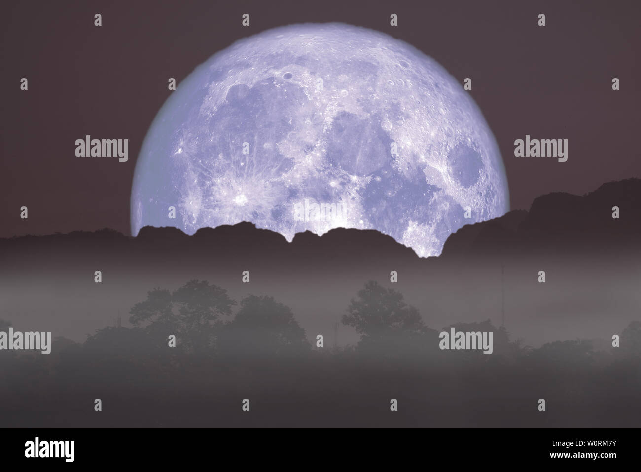 full fish moon back on cloud and fog on mountain night sky, Elements of ...