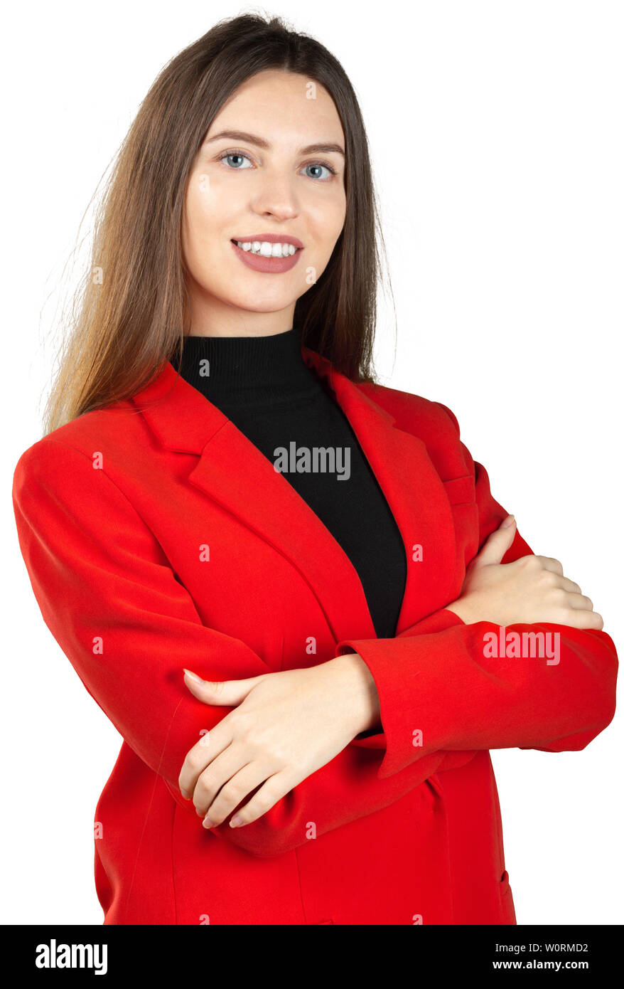 Confident young manager on white background Stock Photo - Alamy