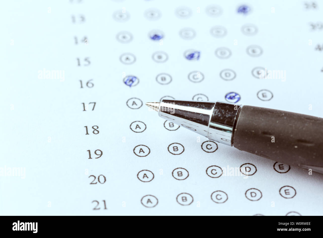 Test score sheet with answers Stock Photo - Alamy