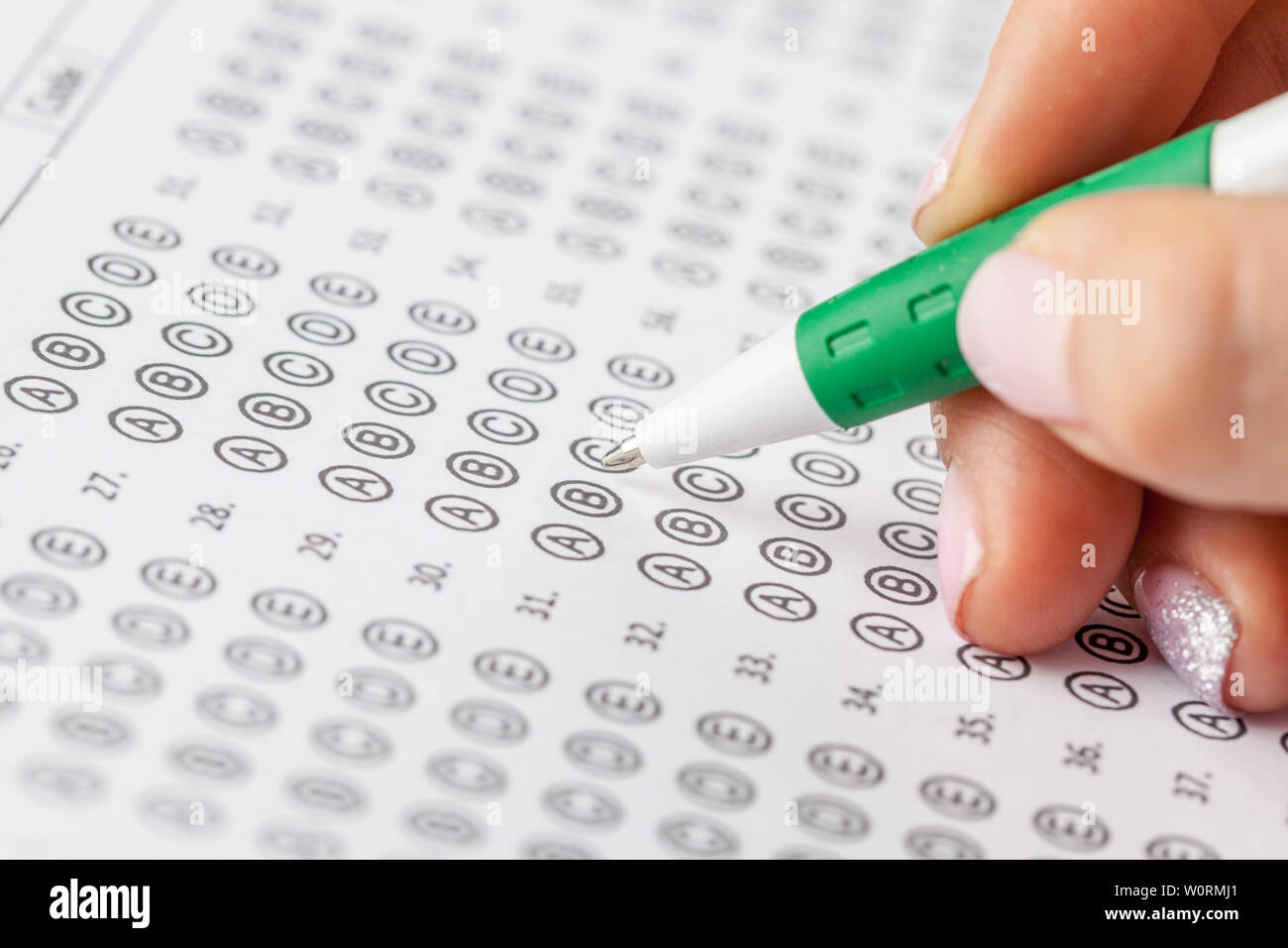 Test score sheet with answers Stock Photo - Alamy