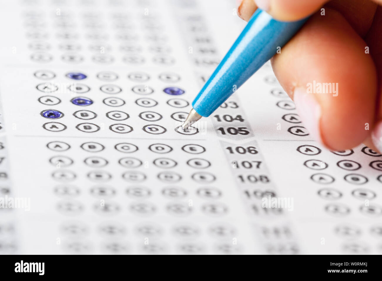 Test score sheet with answers Stock Photo - Alamy