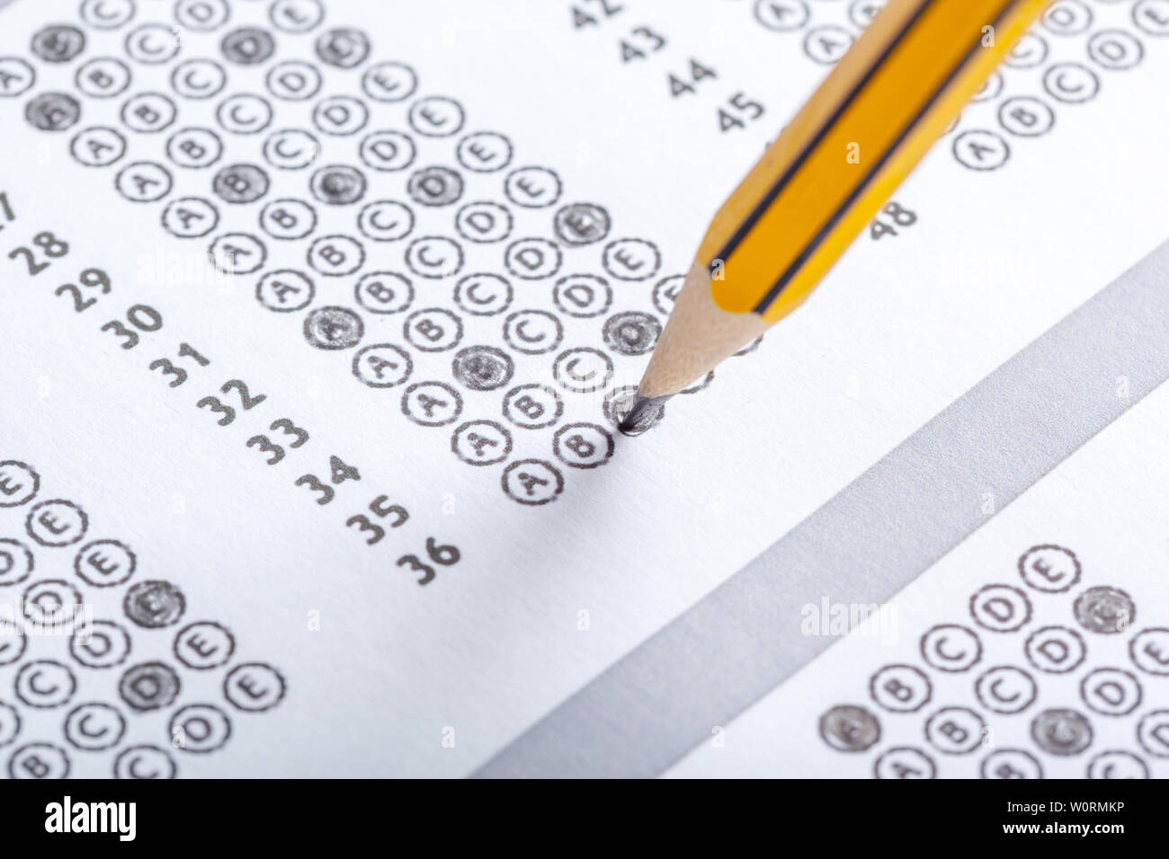 Test score sheet with answers Stock Photo - Alamy