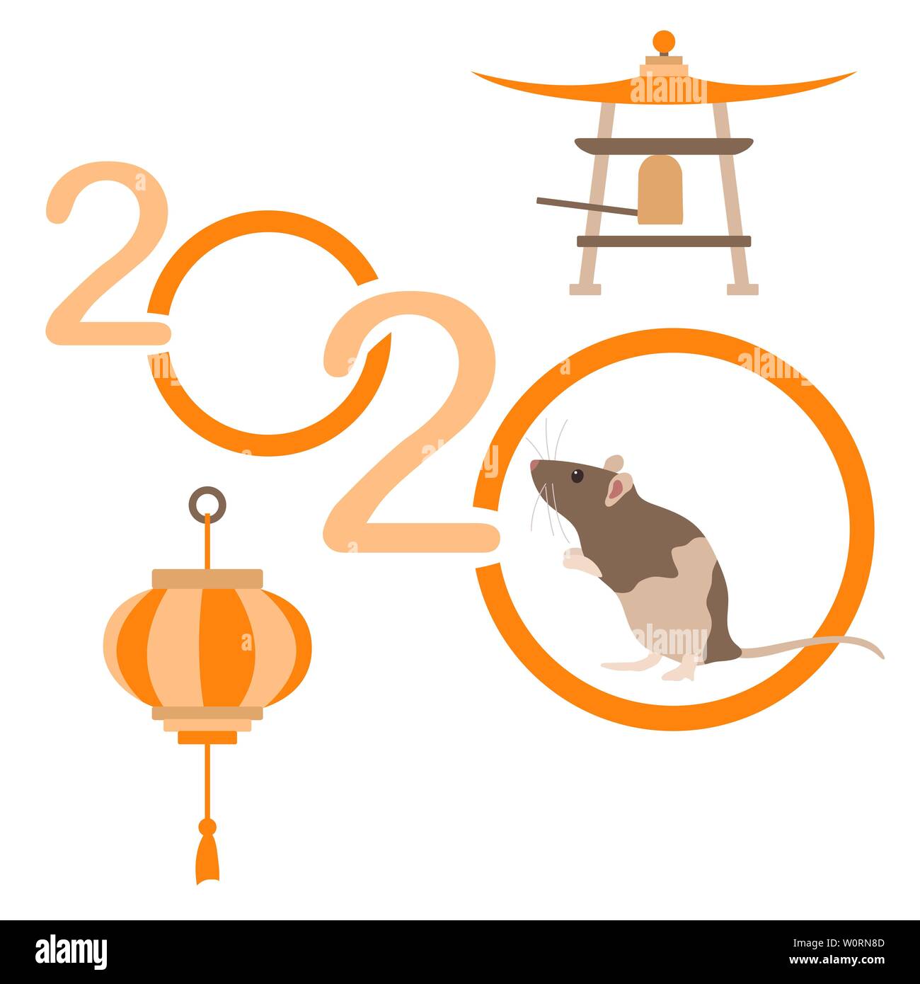 Happy new year. Vector illustration with 2020 year numbers and rat. Rat ...