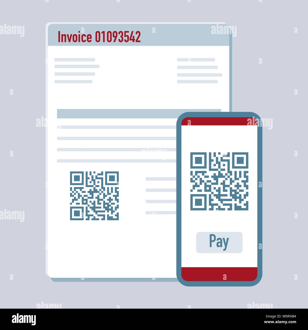 Vector illustration with phone scan qr code for payment invoice ...