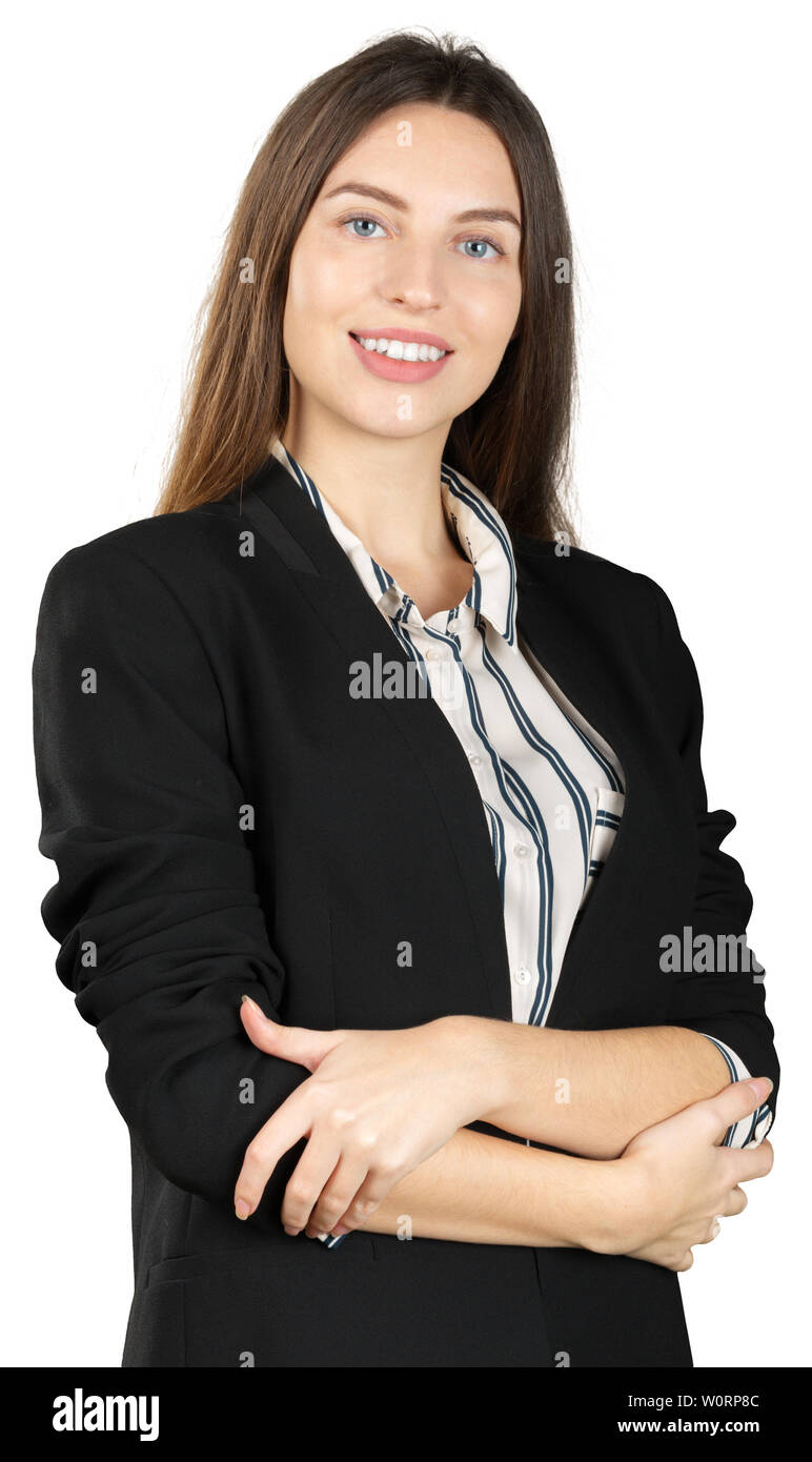 Confident young manager on white background Stock Photo - Alamy