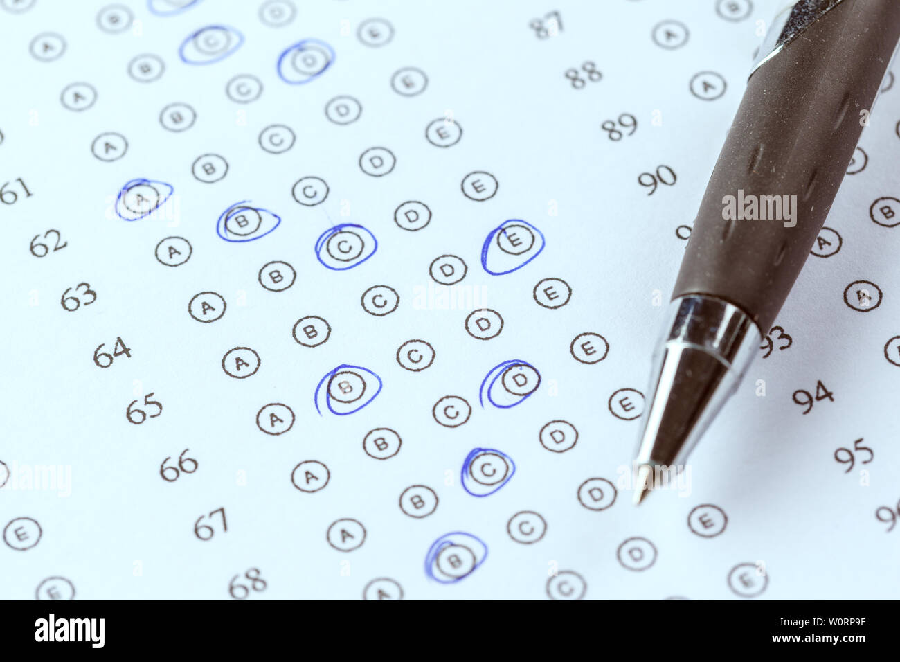 Test score sheet with answers Stock Photo - Alamy