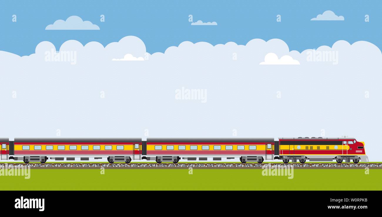 railway train driving through landscape with copy space banner vector ...