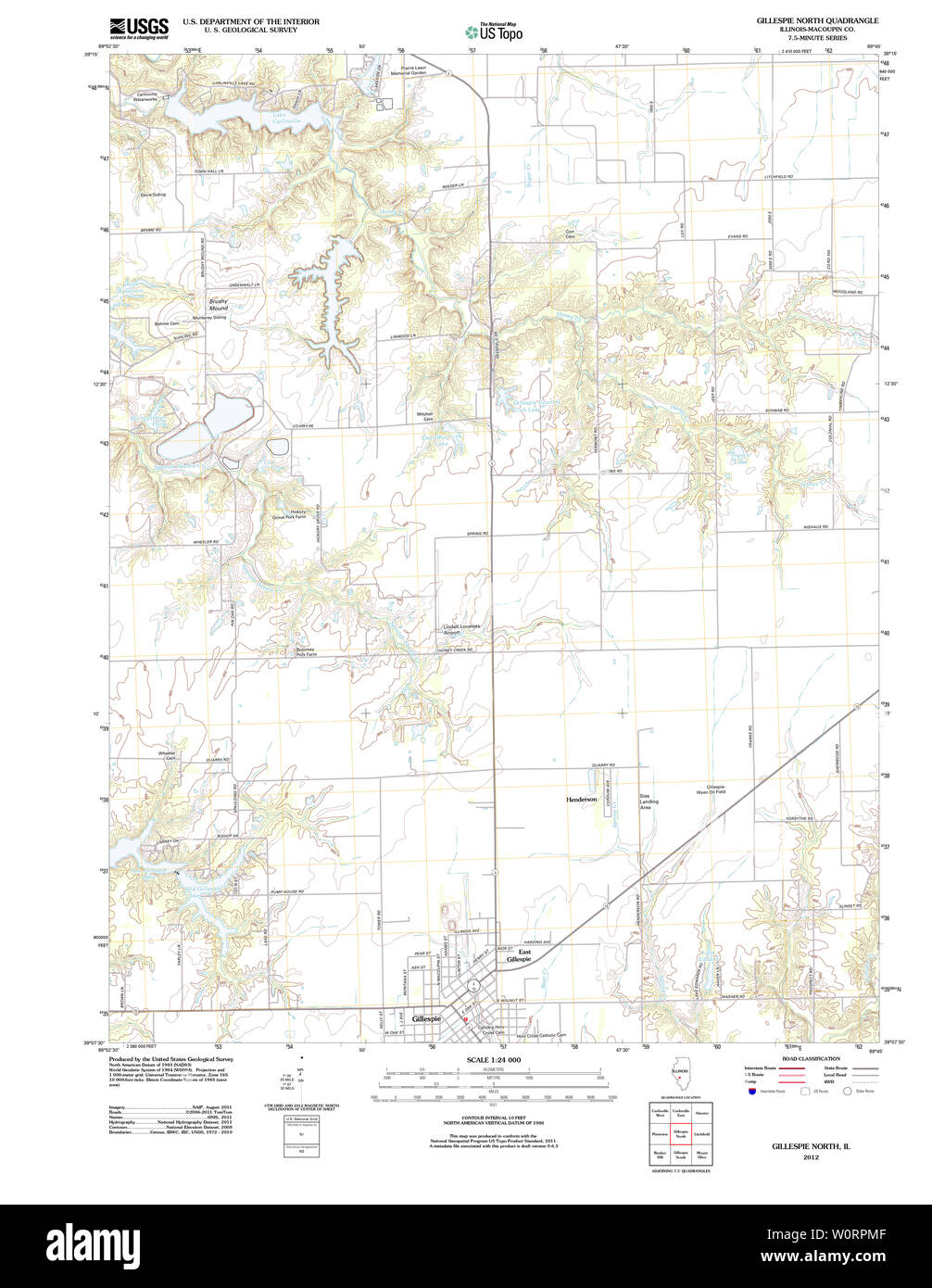 USGS TOPO Map Illinois IL Gillespie North 20120816 TM Restoration Stock ...