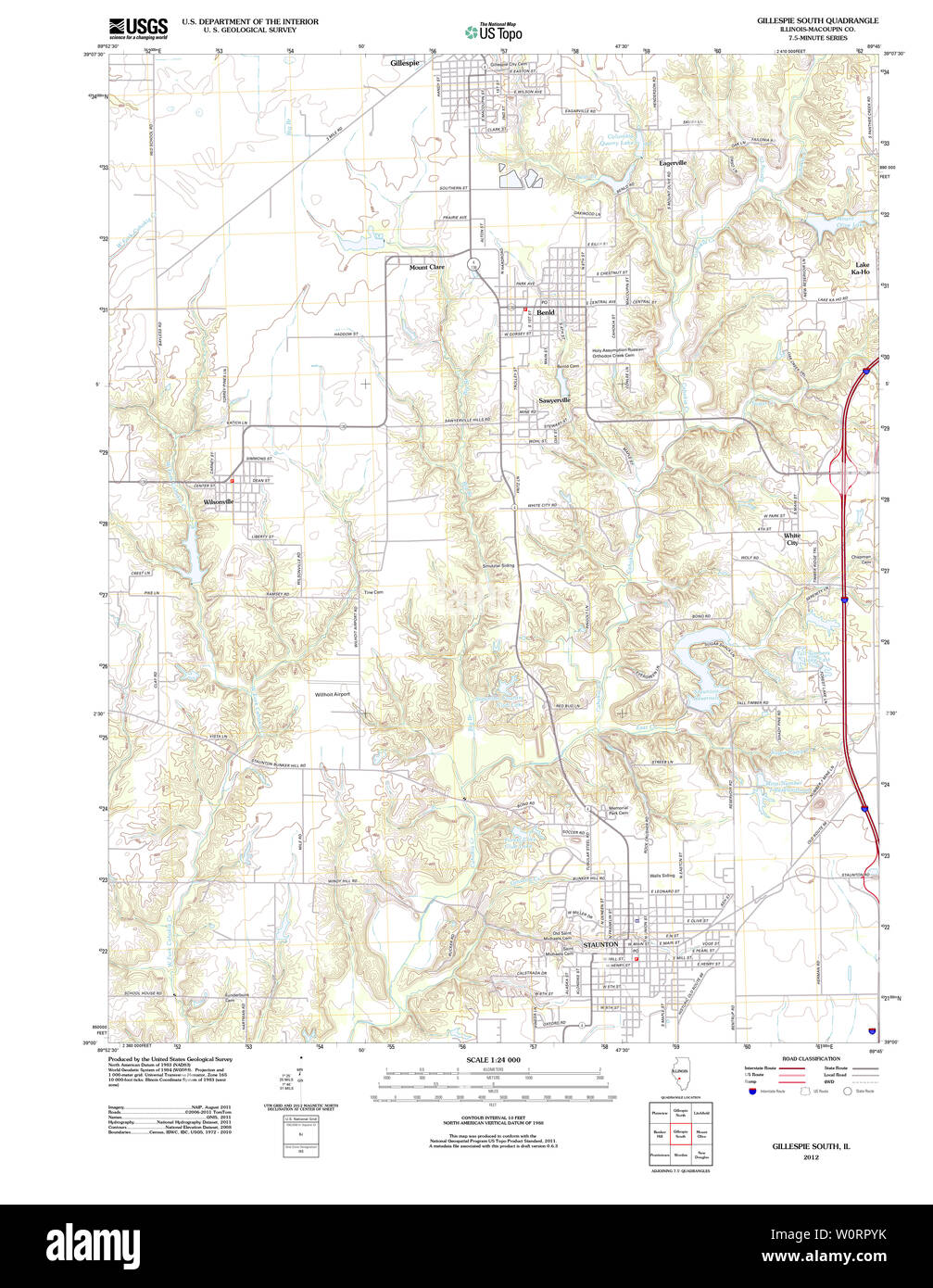 USGS TOPO Map Illinois IL Gillespie South 20120816 TM Restoration Stock ...