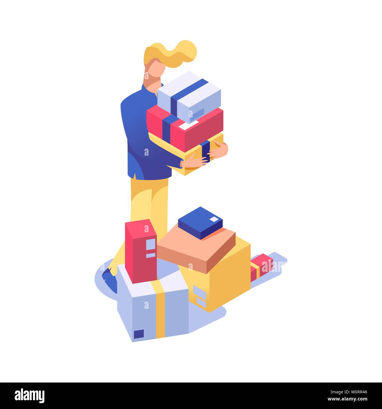 Man on shopping vector isometric illustration. Warehouse, storehouse ...