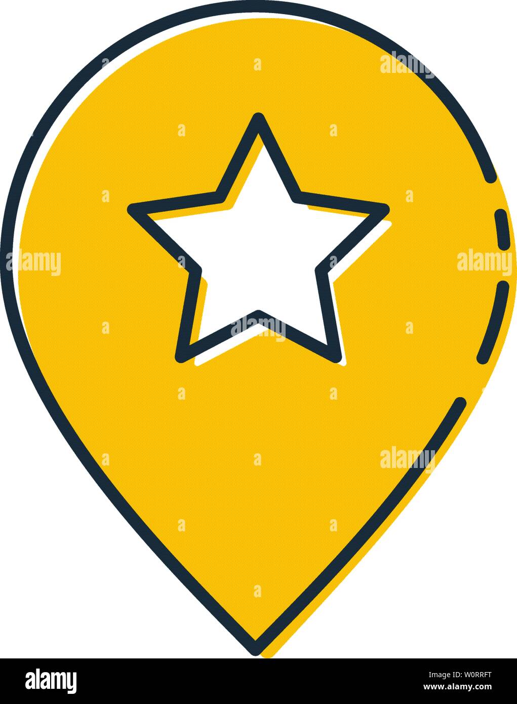 Yellow map pointer with star icon isolated on white background. Star ...