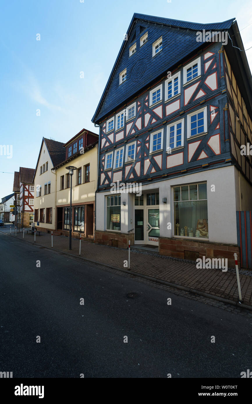 NEUSTADT (HESSE), GERMANY - FEBRUARY 18, 2018: Typical architecture and ...