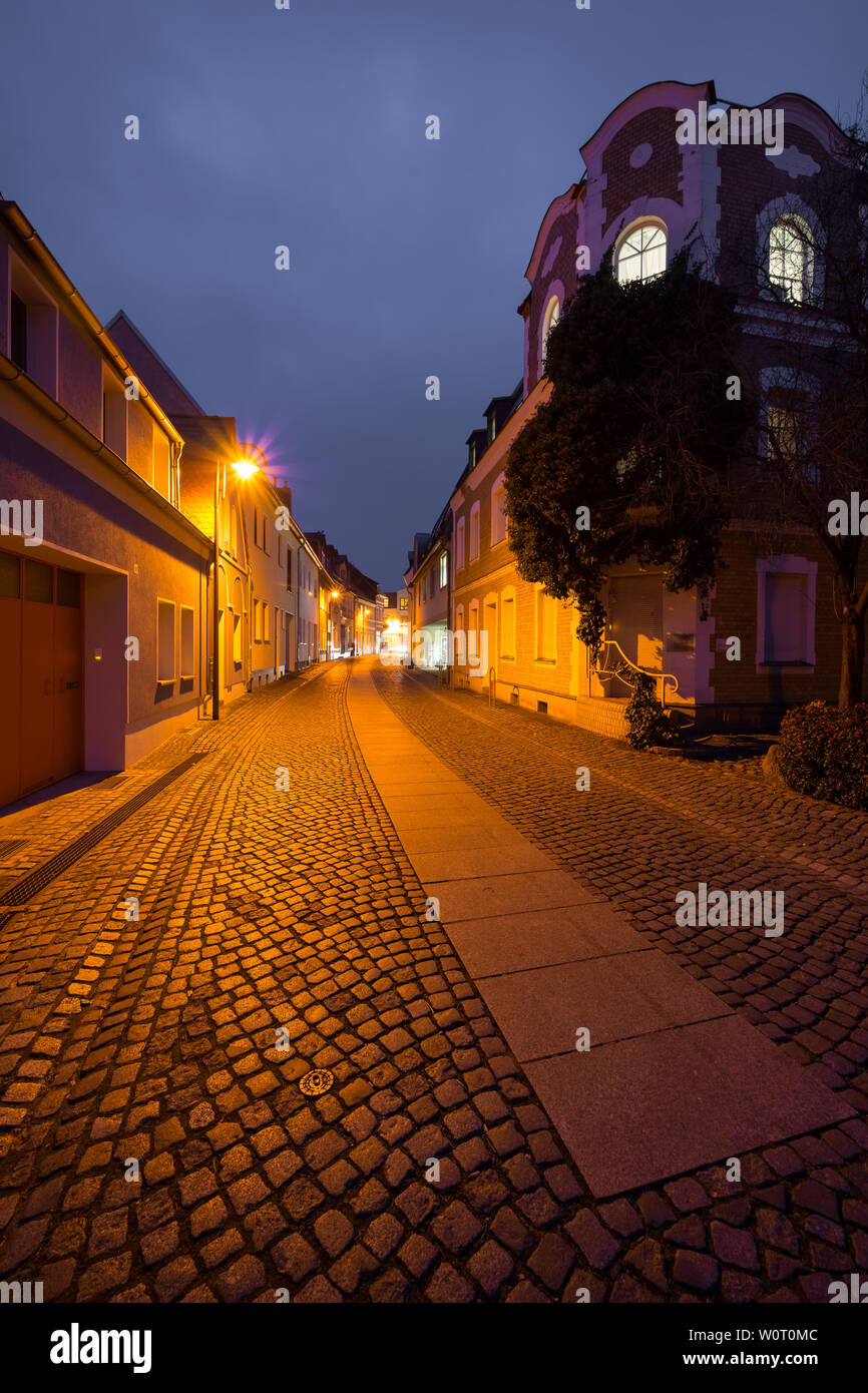 SENFTENBERG, GERMANY - FEBRUARY 08, 2018: Night streets of the old town ...