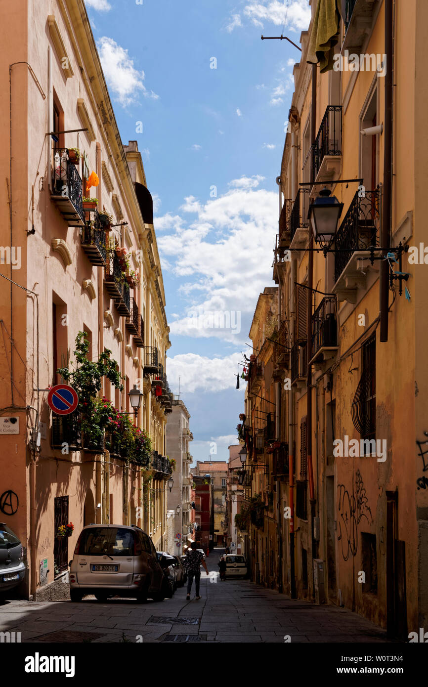 Colourful parallel row houses in Cagliari in Italy (Sardinia Stock ...
