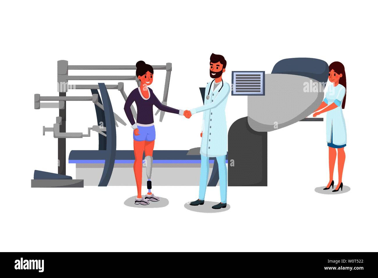 Modern prosthetics flat vector illustration. Happy doctor, surgeon and ...
